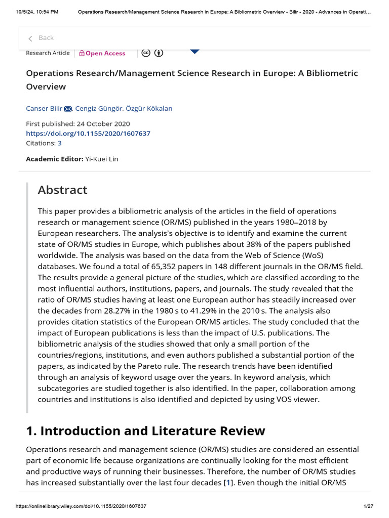 Introduction and Literature Review: Operations Research/Management ...