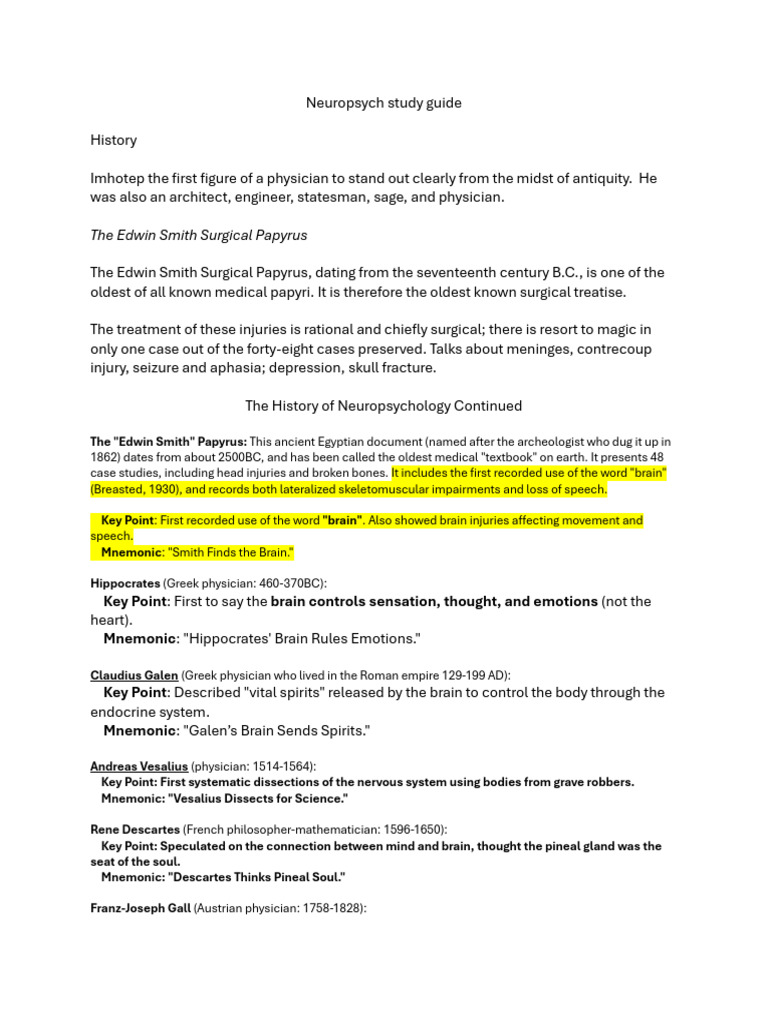 Neuropsych Study Guide | PDF