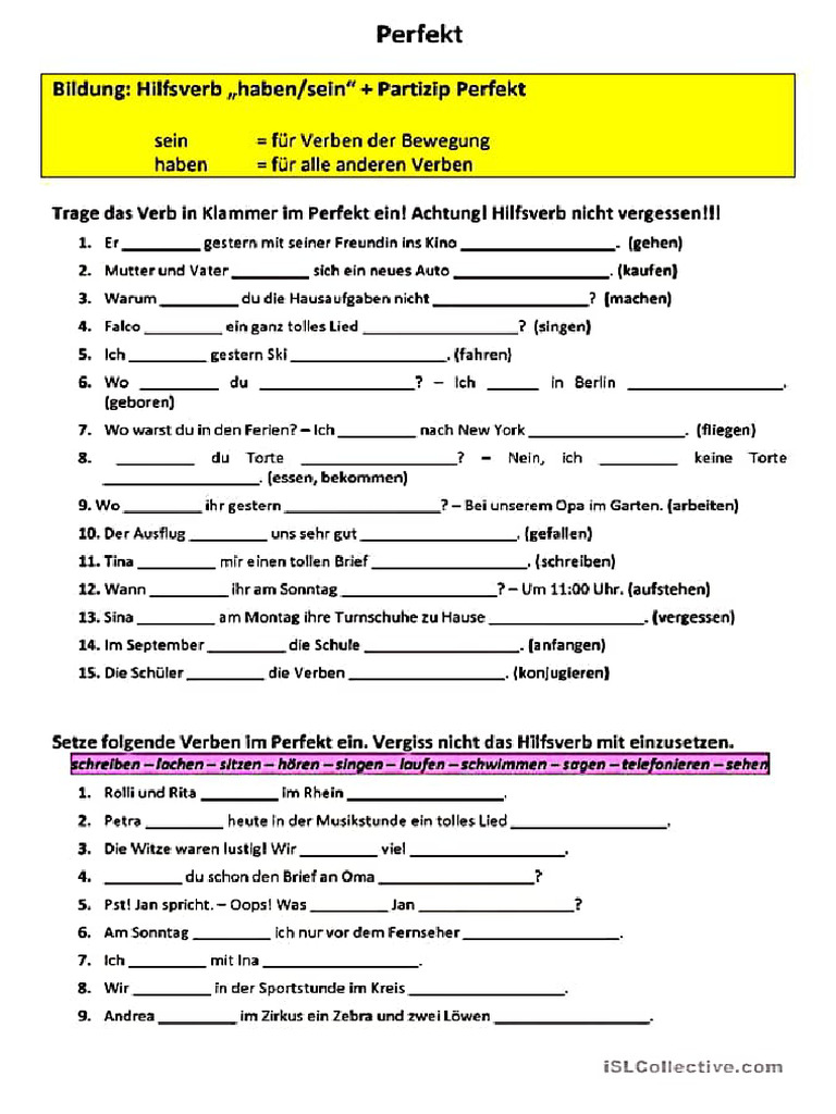 Perfekt Übung | PDF