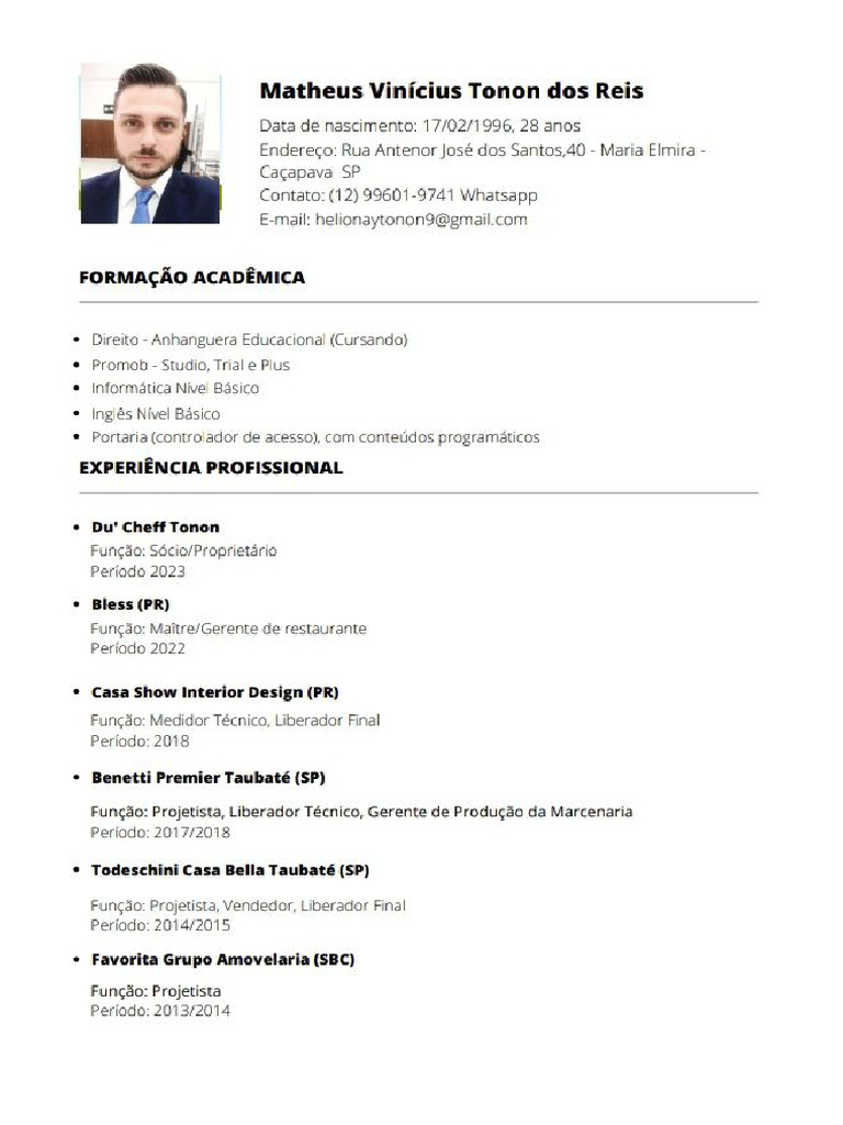 Currículo Matheus Tonon Reis | PDF