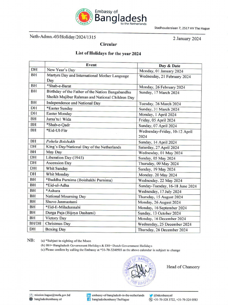 List of Holidays 2024 | PDF