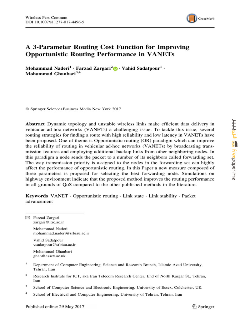 A 3-Parameter Routing Cost Function For Improving Opportunistic Routing Performance in VANETs ...