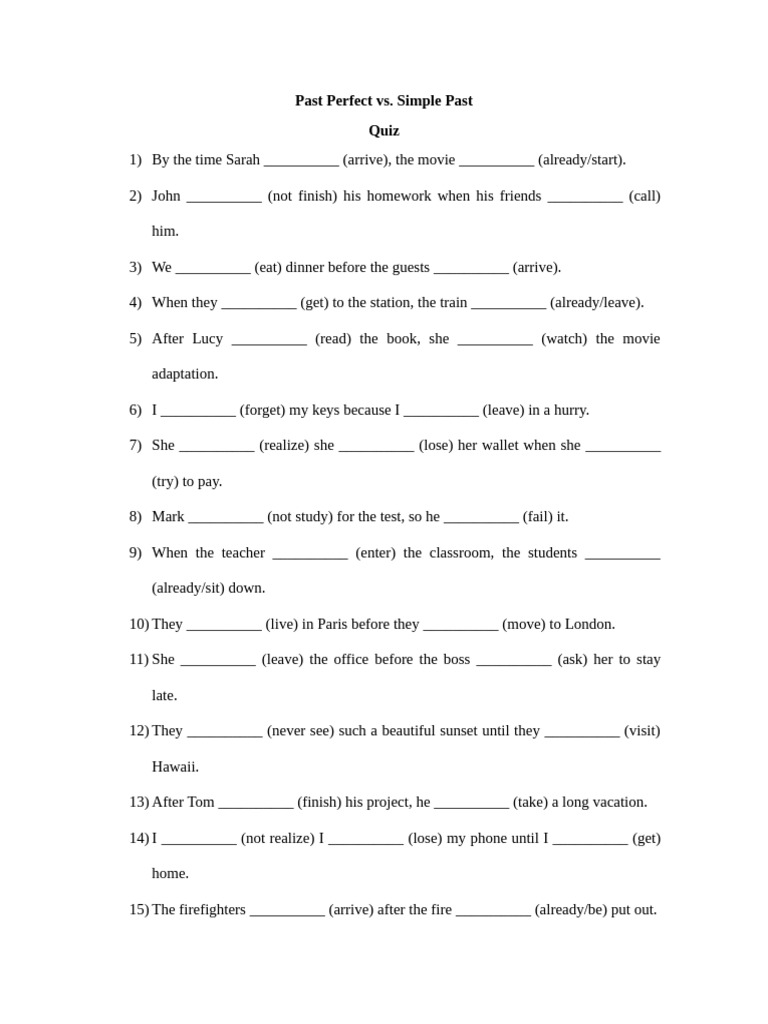 Past Perfect vs Simple Past Quiz (Answers) | PDF Past Perfect vs Simple Past Quiz (Answers) | PDF