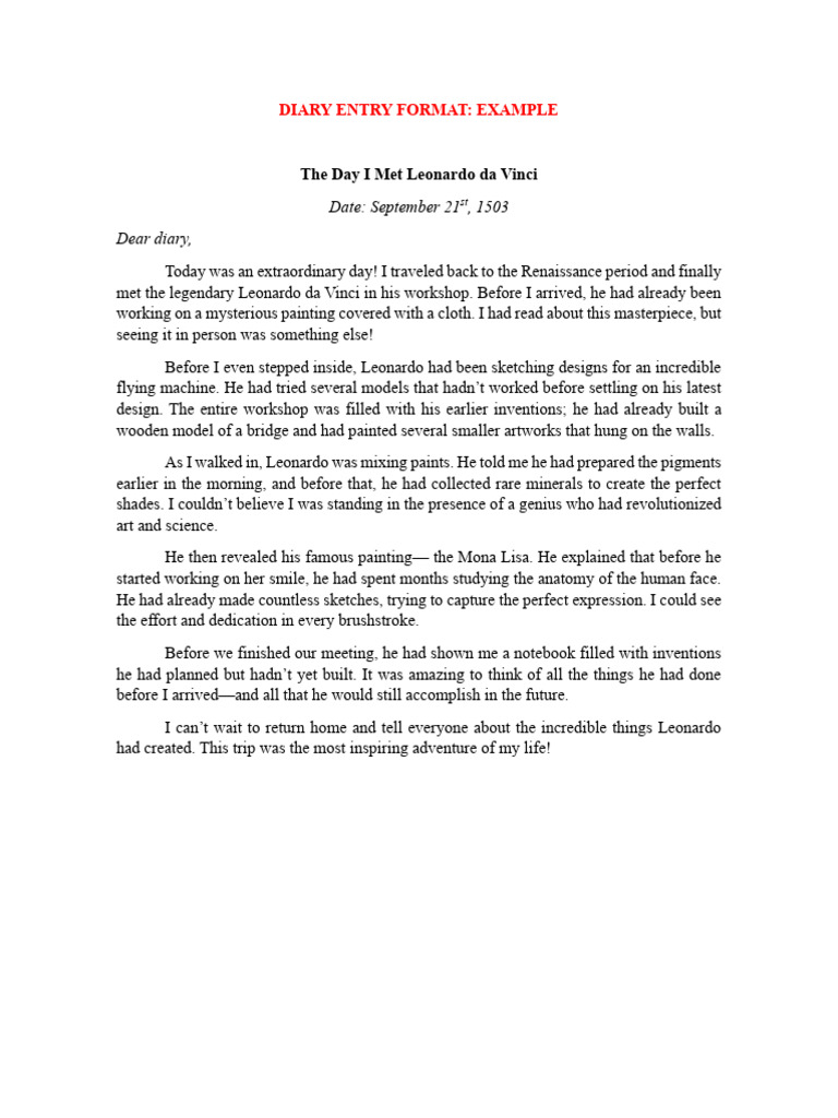 Diary Entry Format Example Pdf