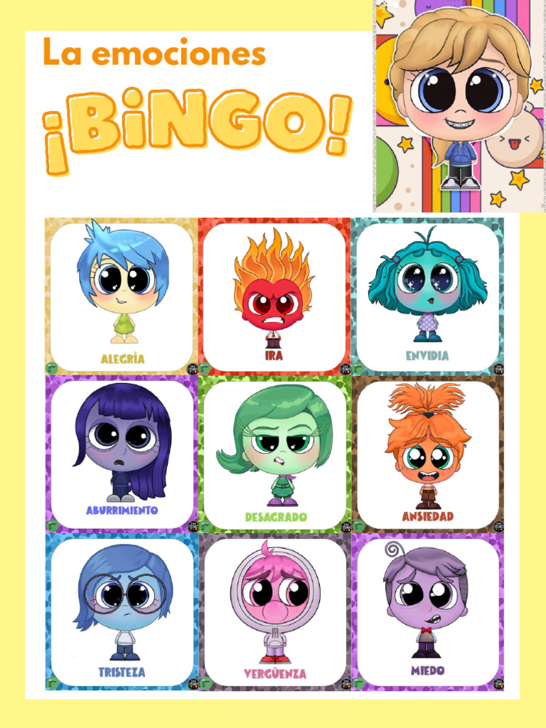 Hoja de Trabajo de Bingo Emojis y Emociones Ilustrado Amarillo y ...