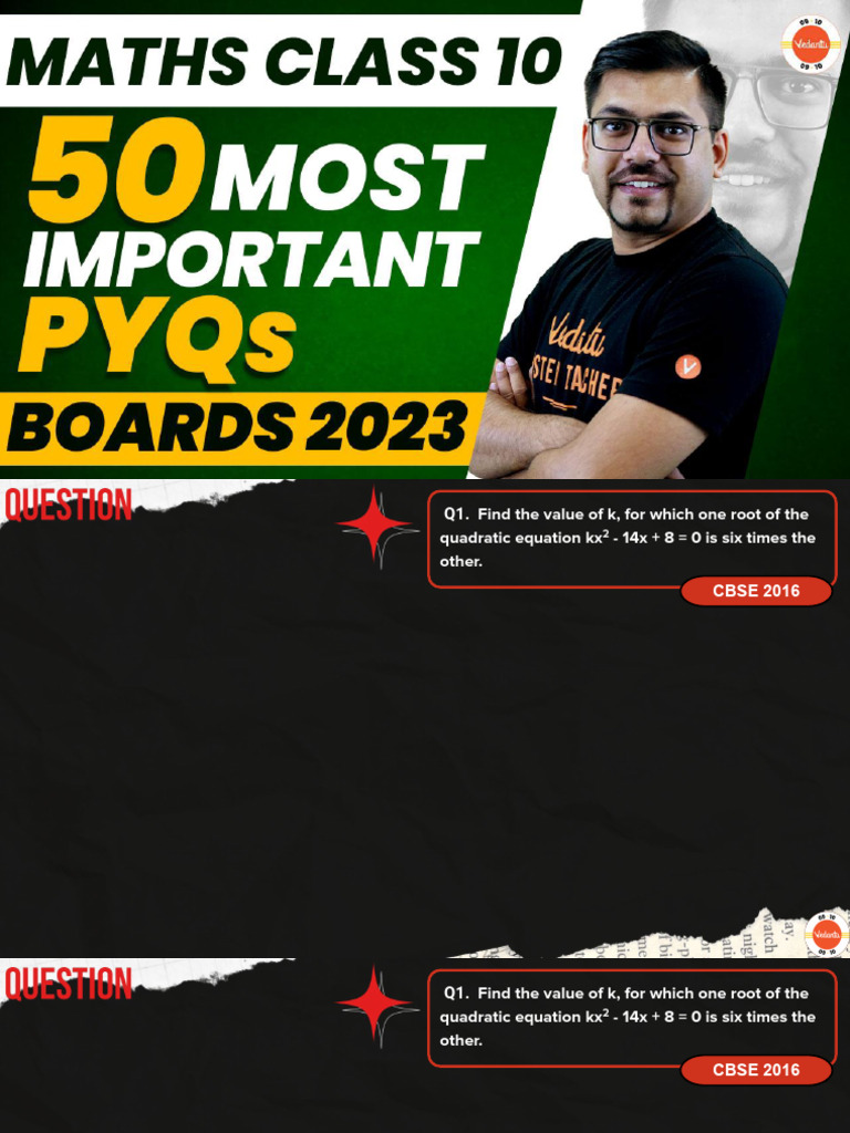 50 Most Important PYQs in Maths Class 10 - 15th Mar - 7PM | PDF