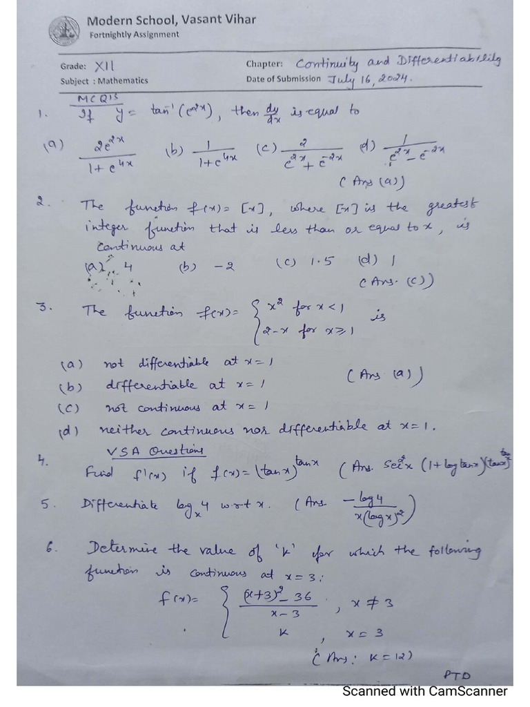 Mathematics Assignment For Grade XII 12.07.2024 | PDF
