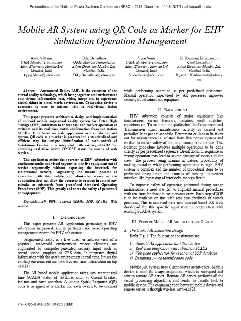 Mobile AR for EHV Substation Management | PDF | Augmented Reality ...
