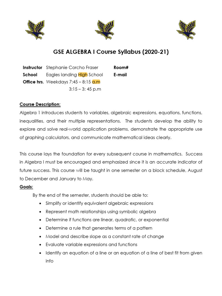 Algebra - 1 - Syllabus 2020 - 21 | PDF