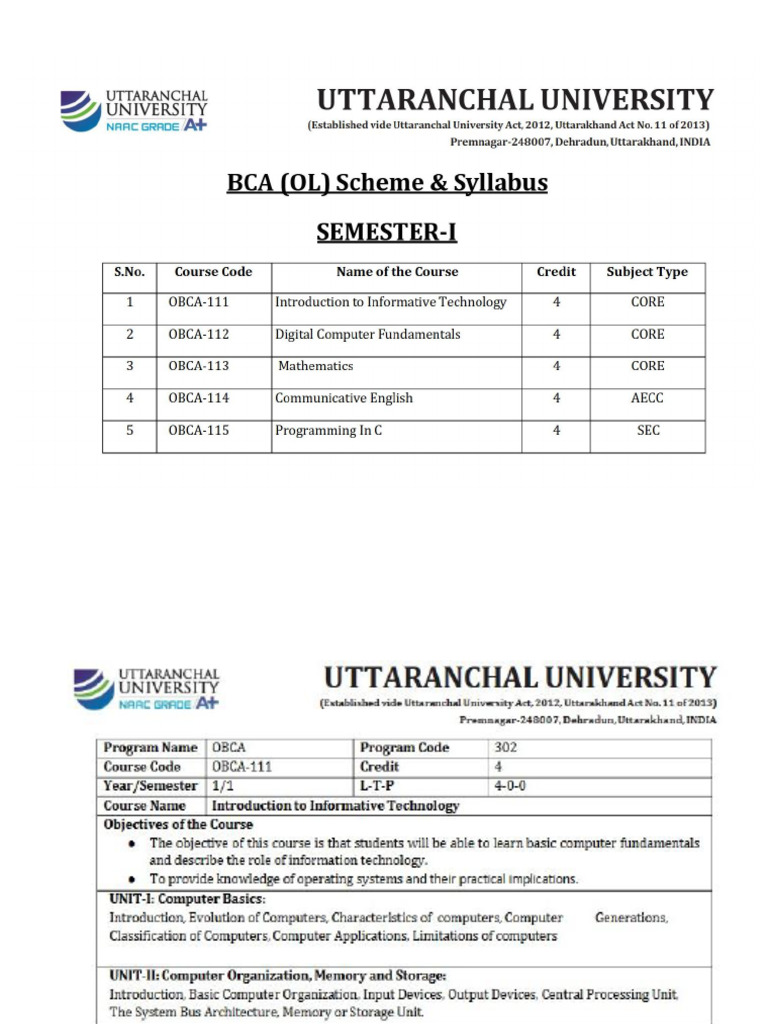 BCA Syllabus 1st Semester | PDF
