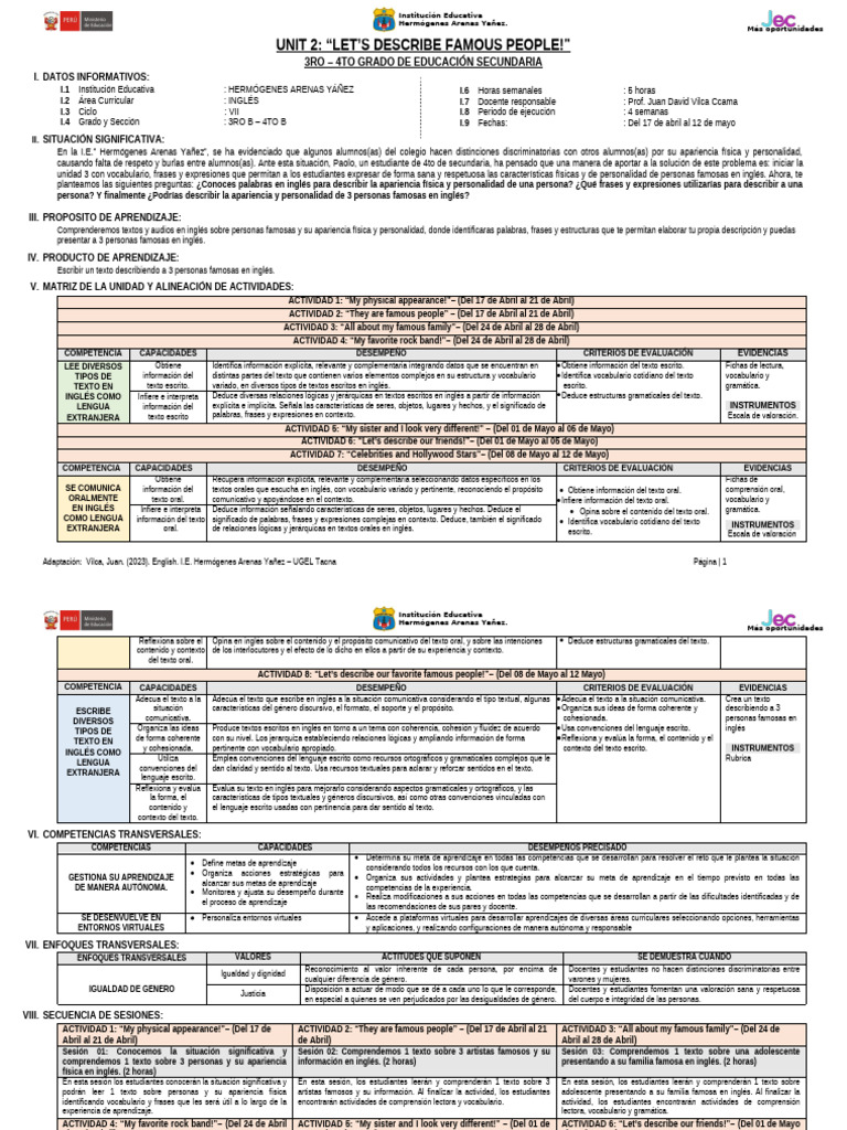 3ro - 4to Grado - Unidad 02 - Ciclo 7 - 2023 | PDF