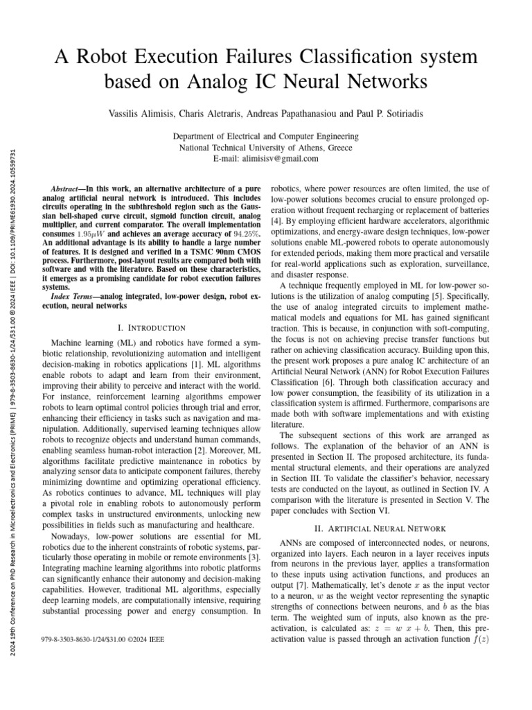 A Robot Execution Failures Classification System Based on Analog IC ... A Robot Execution Failures Classification System Based on Analog IC ...