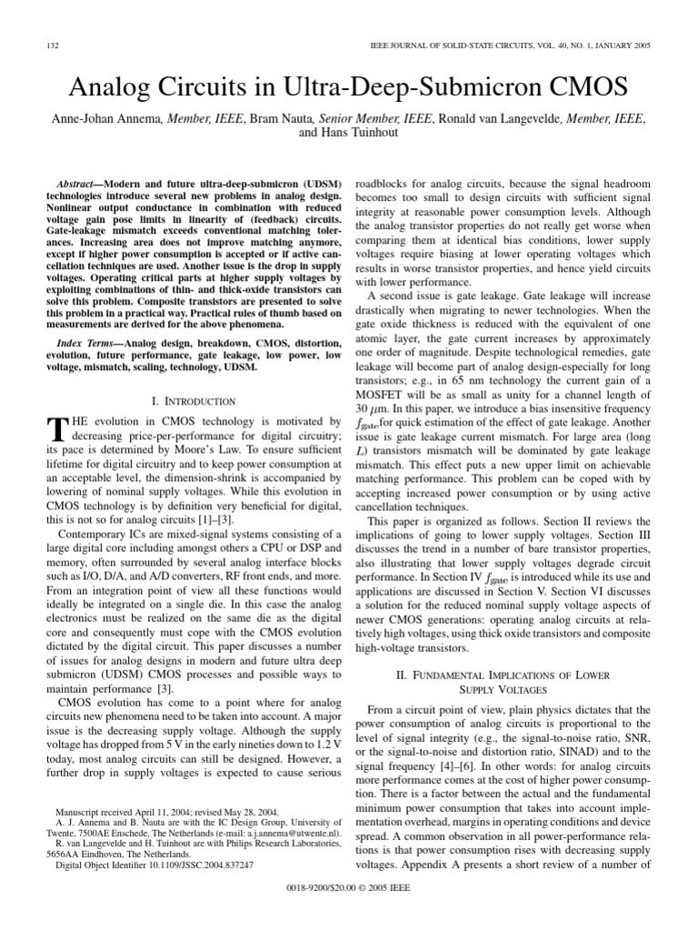 Analog Circuits In Ultra Deep Submicron Cmos Pdf
