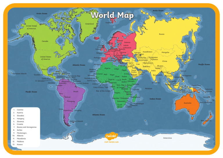 Labelled Printable World Map - Ver - 11 | PDF