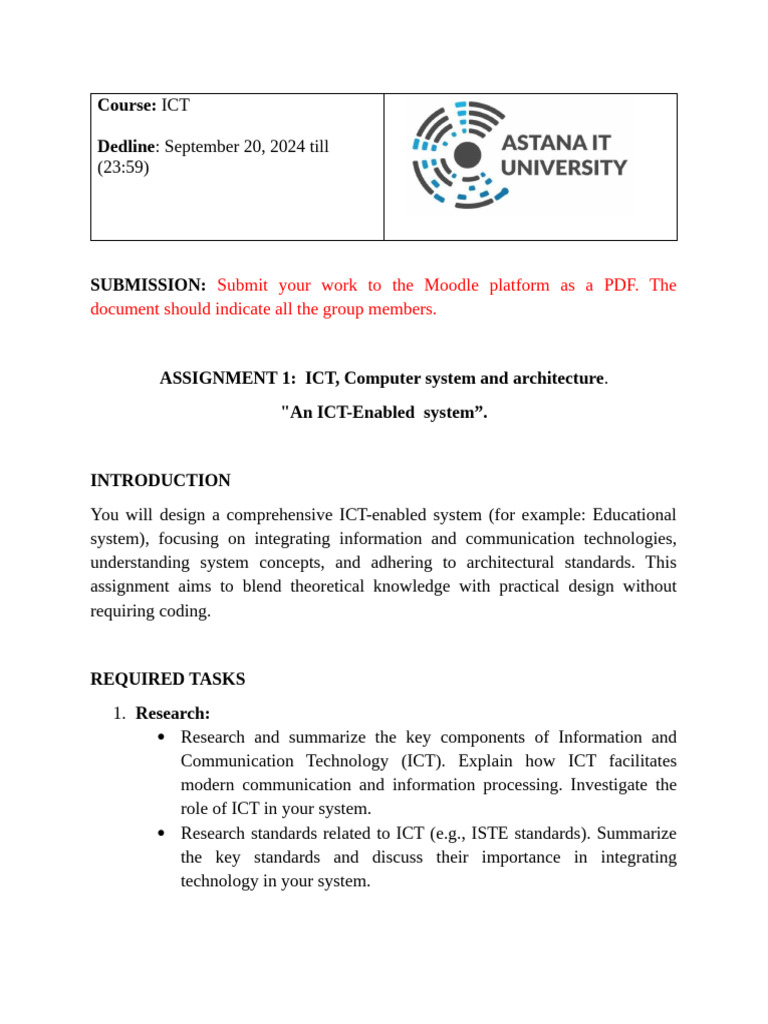 Assignment 1. ICT, Computer system and architecture | PDF