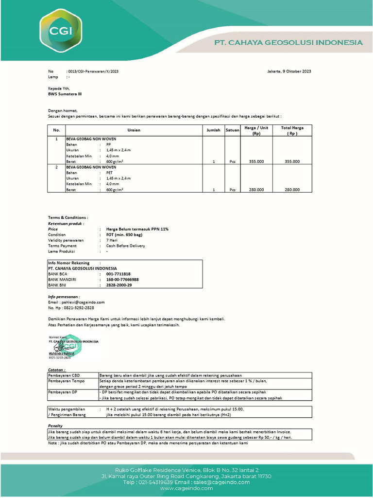 Penawaran BWS Sumatera III (13 Okt) | PDF