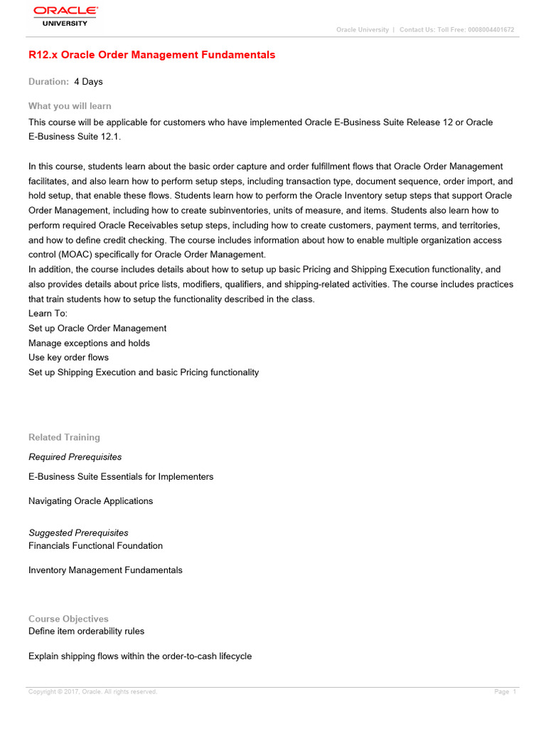 R12 Oracle Order Management Fundamentals | PDF