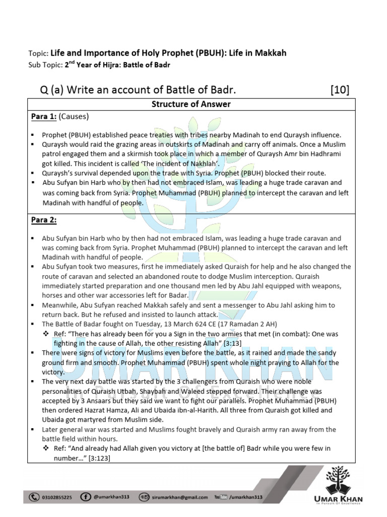 2nd A.H - Battle of Badr - PDF Version 1 | PDF