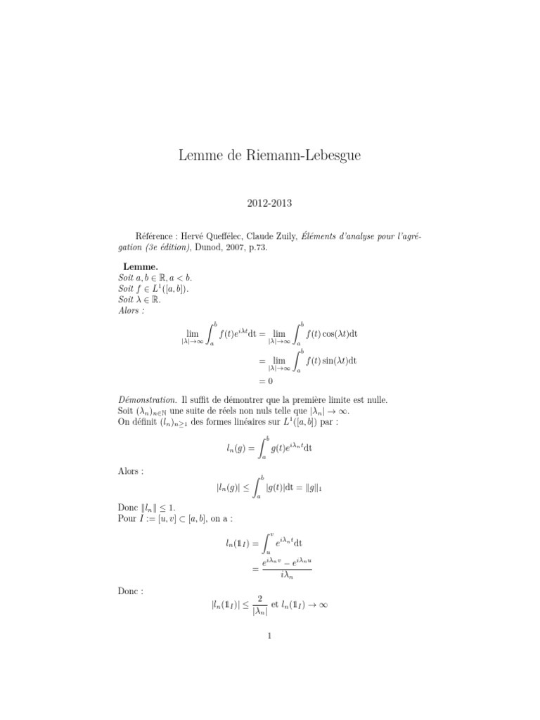 Riemann Lebesgue | PDF
