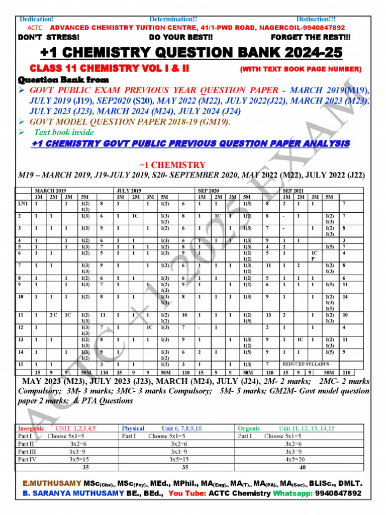 +1 CHEMISTRY QUESTION BANK 2025 | PDF