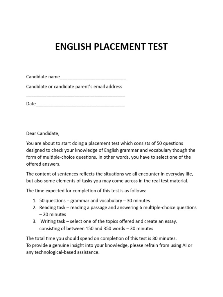 Placement Test - Integral Version | PDF