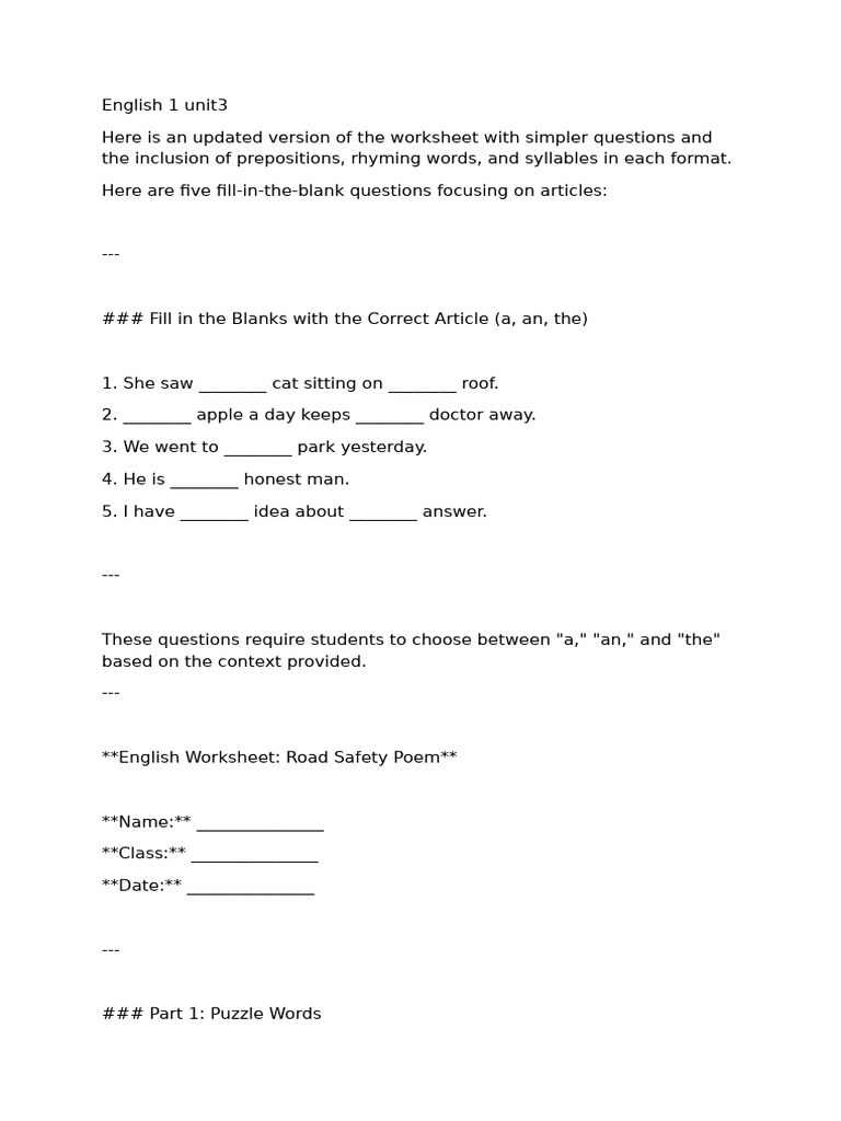 English One Unit 3 | PDF