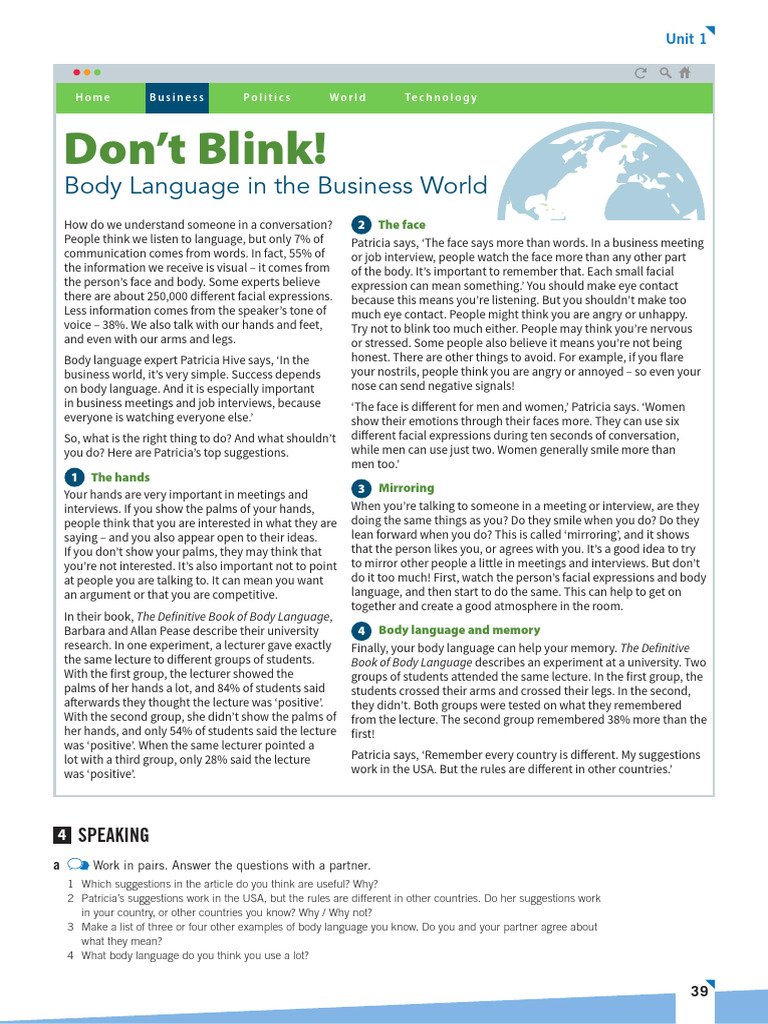 Unit 1 Reading Plus Lesson (p2) | PDF | Body Language | Facial Expression