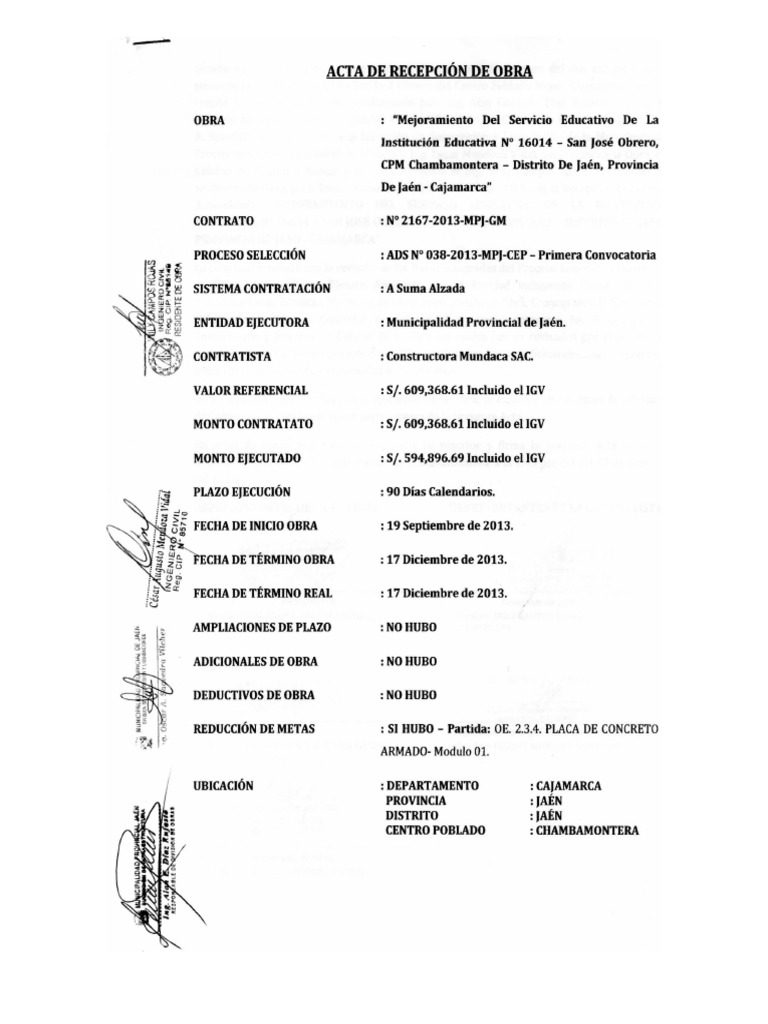 Recepcion Chambamontera | PDF