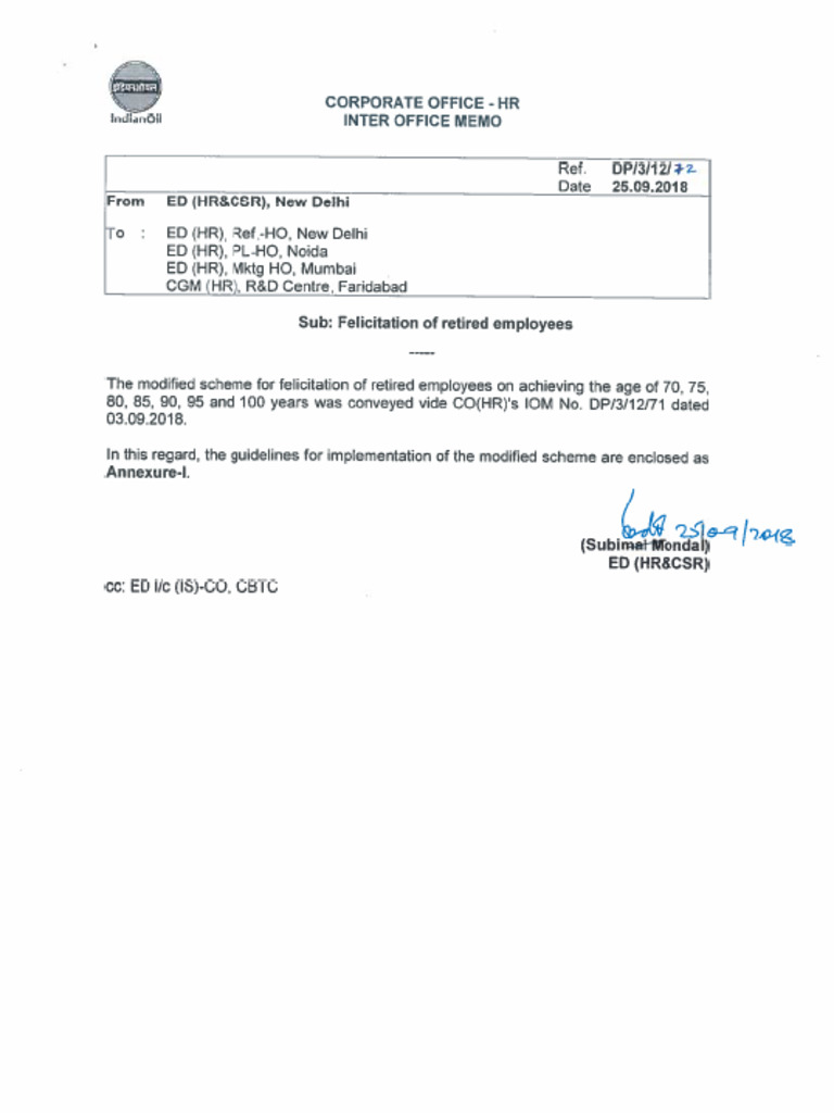 Felicitation of Retired Employees Circular 25.09.2018 | PDF