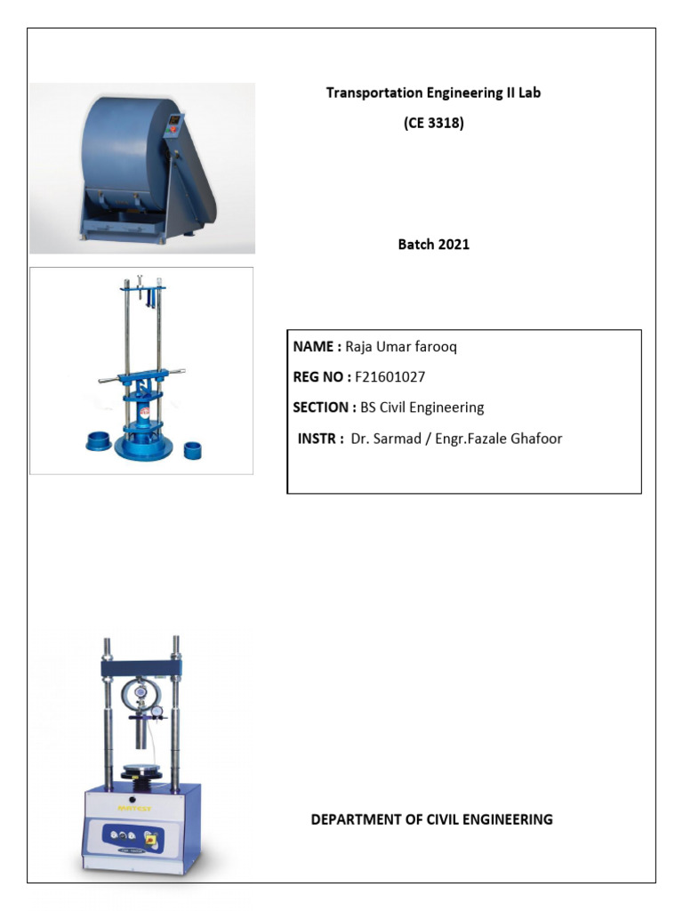 Raja Umar (F21601027) LAB 01 Transportation Engineering | PDF