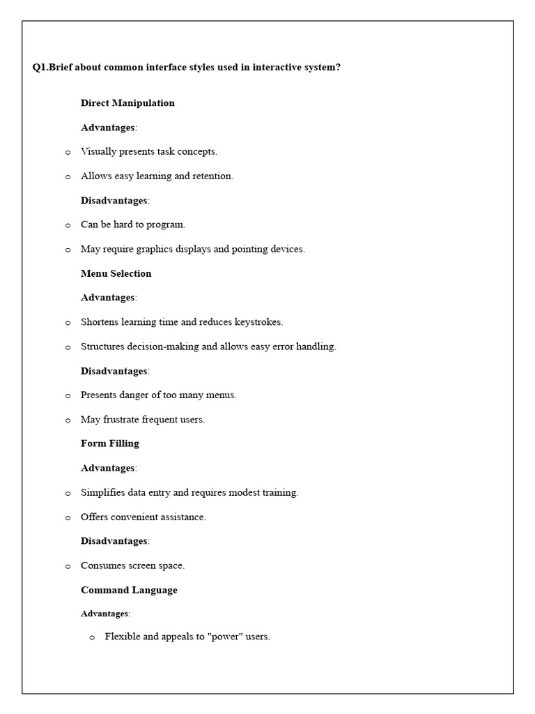 Ief About Common Interface Styles Used in Interactive System? | PDF