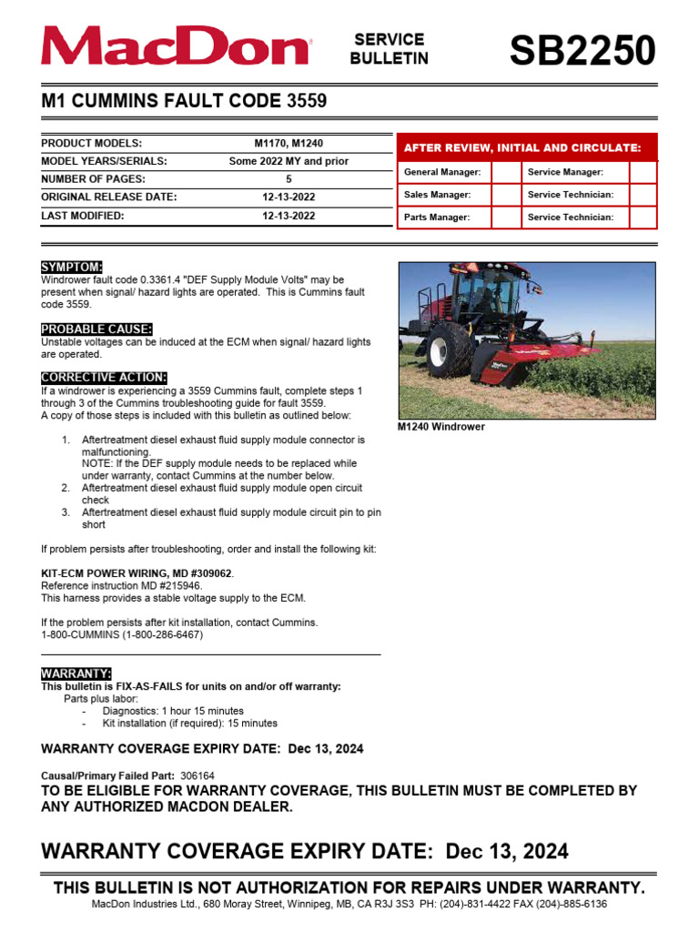 2250 SB Cummins Fault Code 3559 | PDF