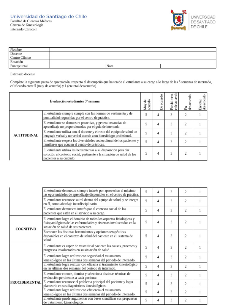 Pauta Fin de Internado - Guía Clínico | PDF | Evaluación