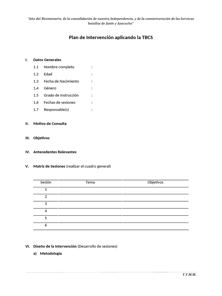 Plan de Intervención TBCS | PDF