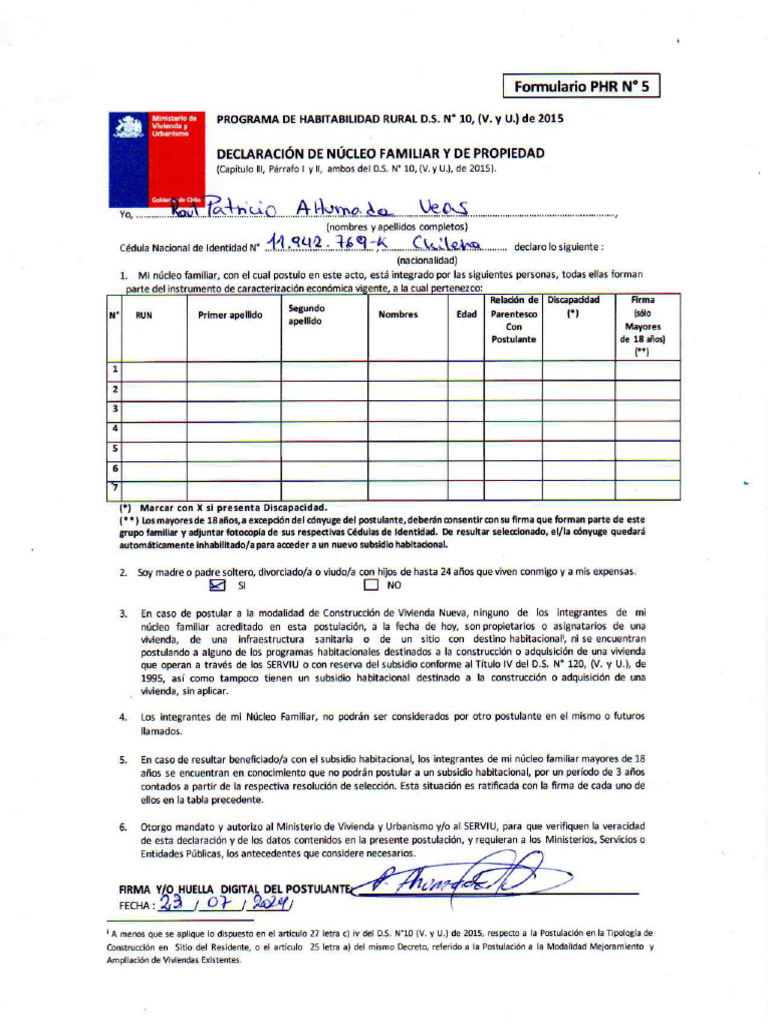 Formulario PHR N5 | PDF