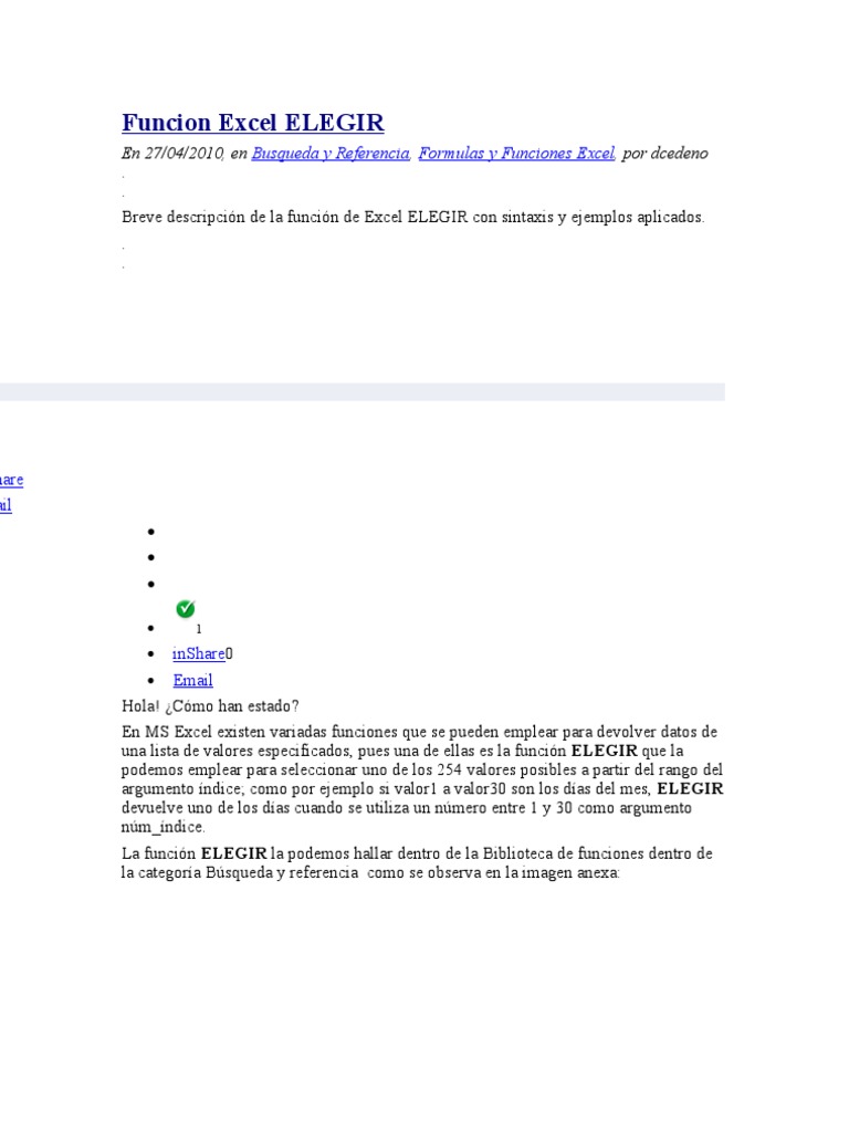 Funcion Excel ELEGIR | PDF | Microsoft Excel | Argumento