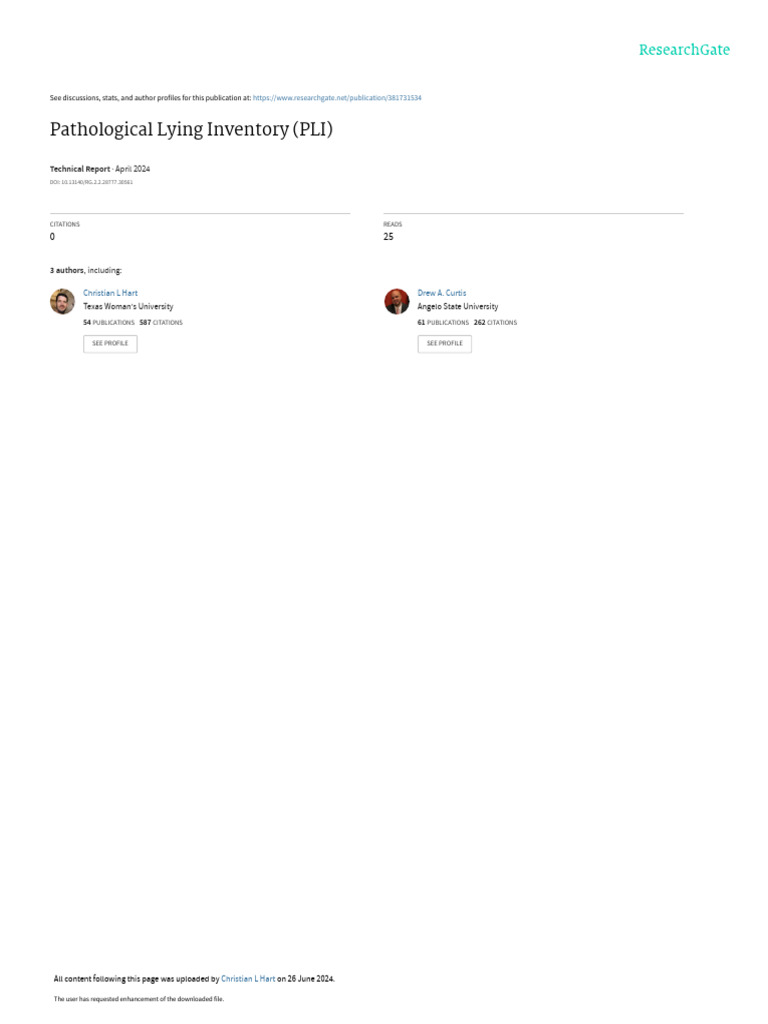 Pathological Lying Inventory (PLI) | PDF