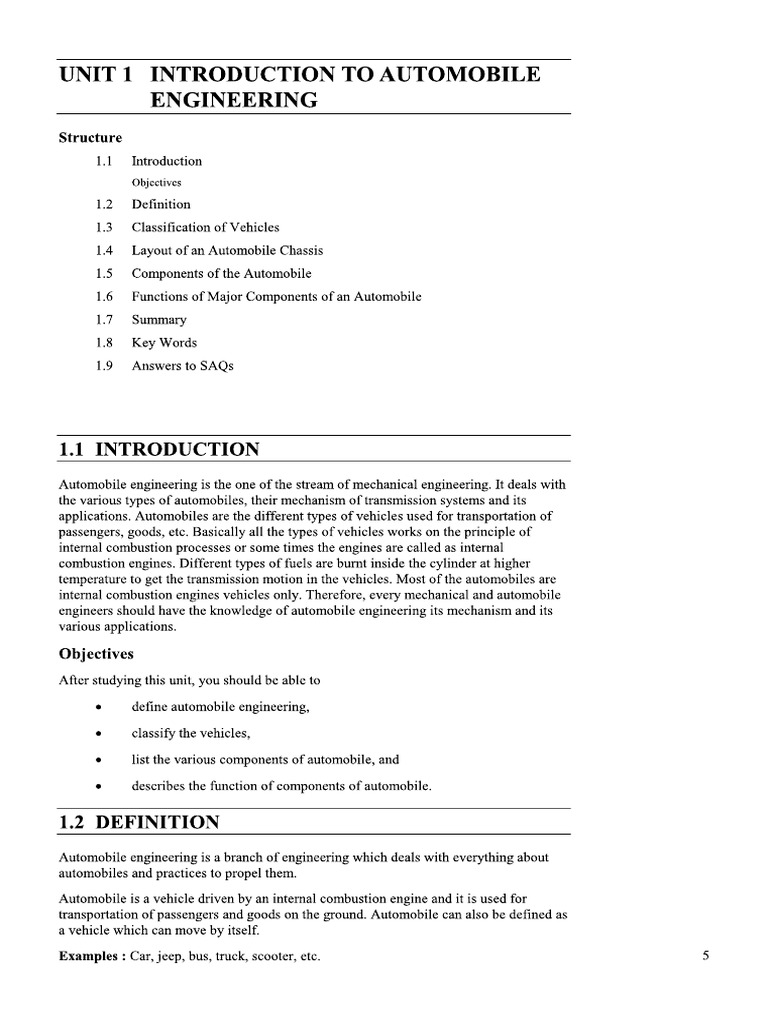 Introduction To Automobile Automobile Engineering | PDF
