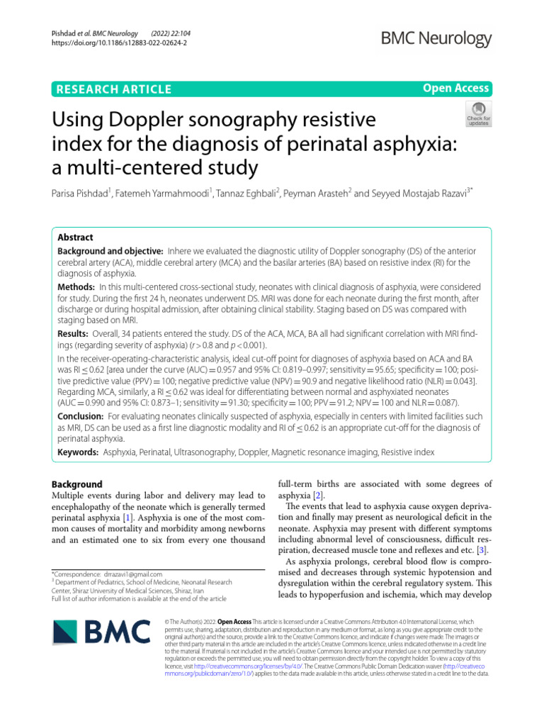 Using Doppler sonography resistive index for the diagnosis of perinatal asphyxia | PDF