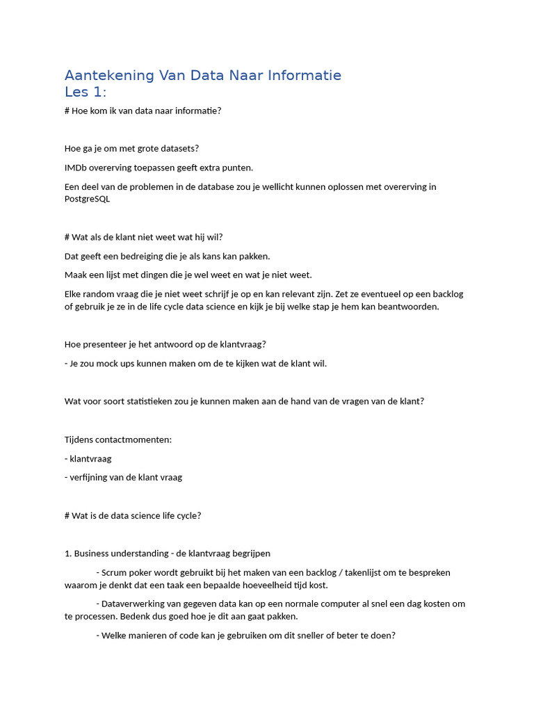 Aantekening Van Data Naar Informatie | PDF