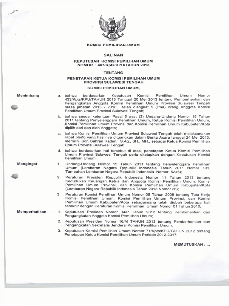 Sk Ketua Kpu 2013 - 2018 | PDF