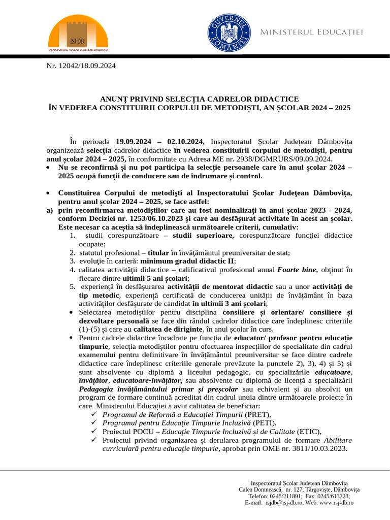 Anunt Selectie 2024 | PDF