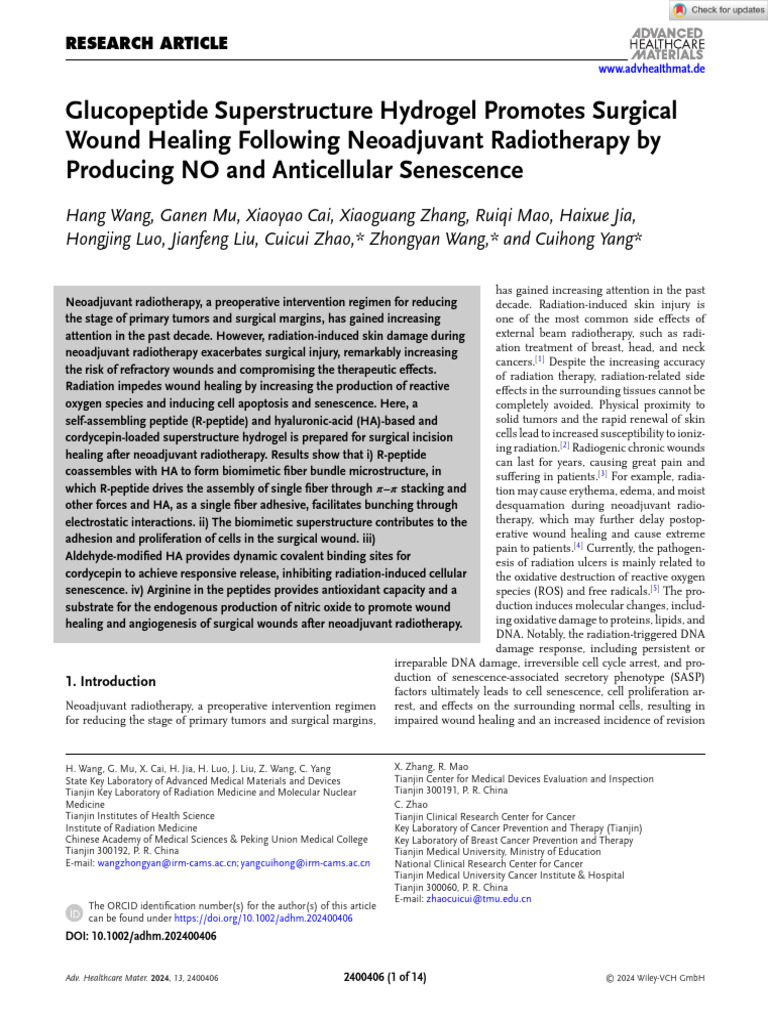 Adv Healthcare Materials - 2024 - Wang - Glucopeptide Superstructure ... Adv Healthcare Materials - 2024 - Wang - Glucopeptide Superstructure ...