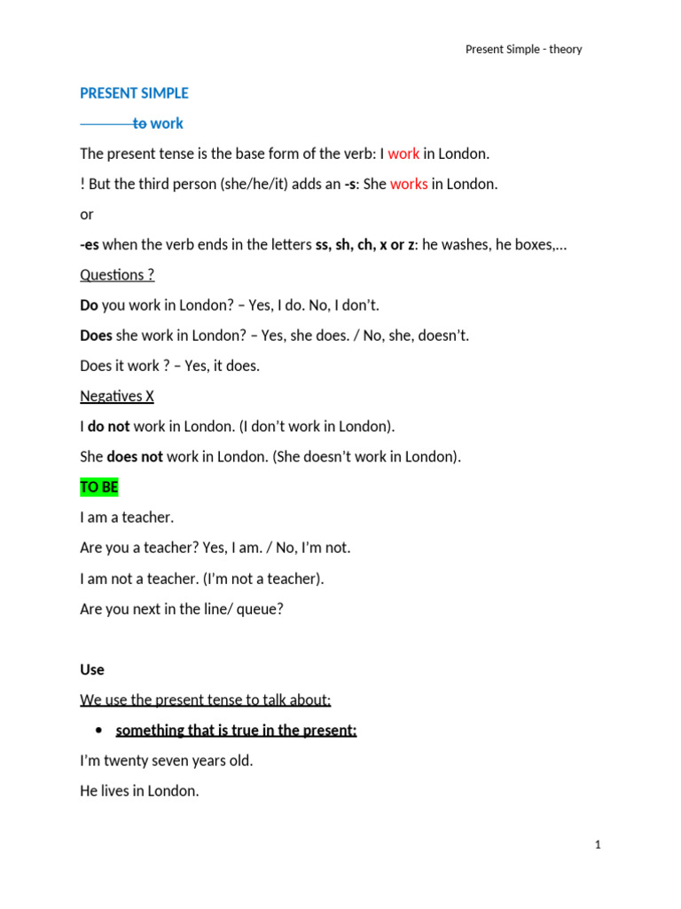 PRESENT SIMPLE_theory | PDF