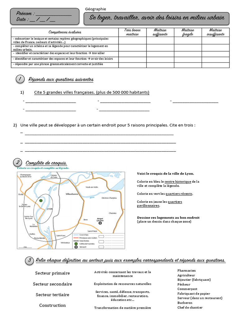 Eval Seq 3 Géographie - Se Loger, Travailler, Avoir Des Loisirs en ...