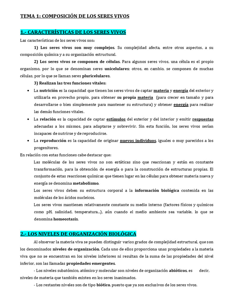 Tema 1 Composición Química de La Materia Viva | PDF