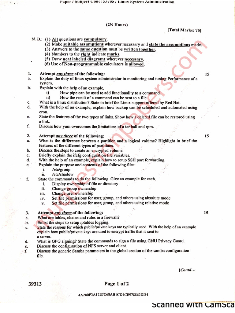 Science BSC Information Technology Semester 5 2023 November Linux System Administration Cbcs | PDF