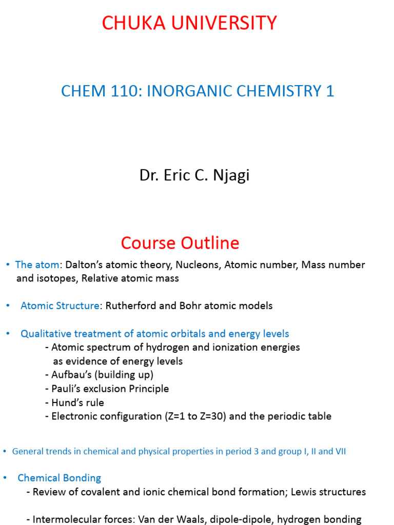 Chem 110 Lecture 1 | PDF