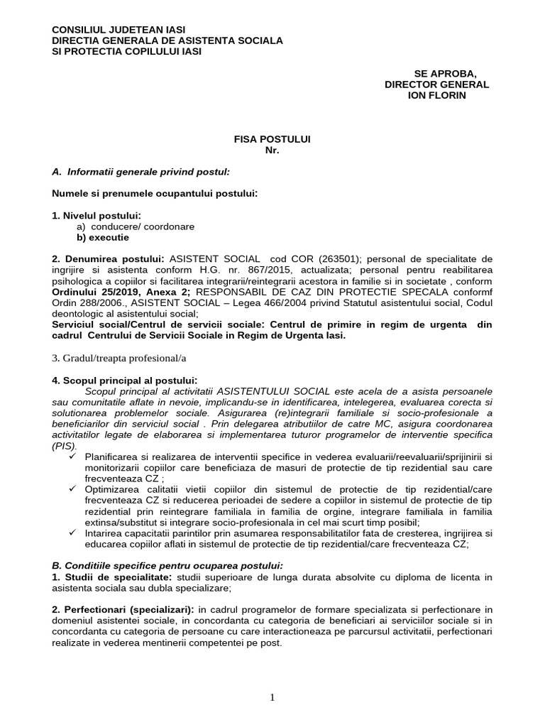 2.fisa Post ASISTENT SOCIAL | PDF