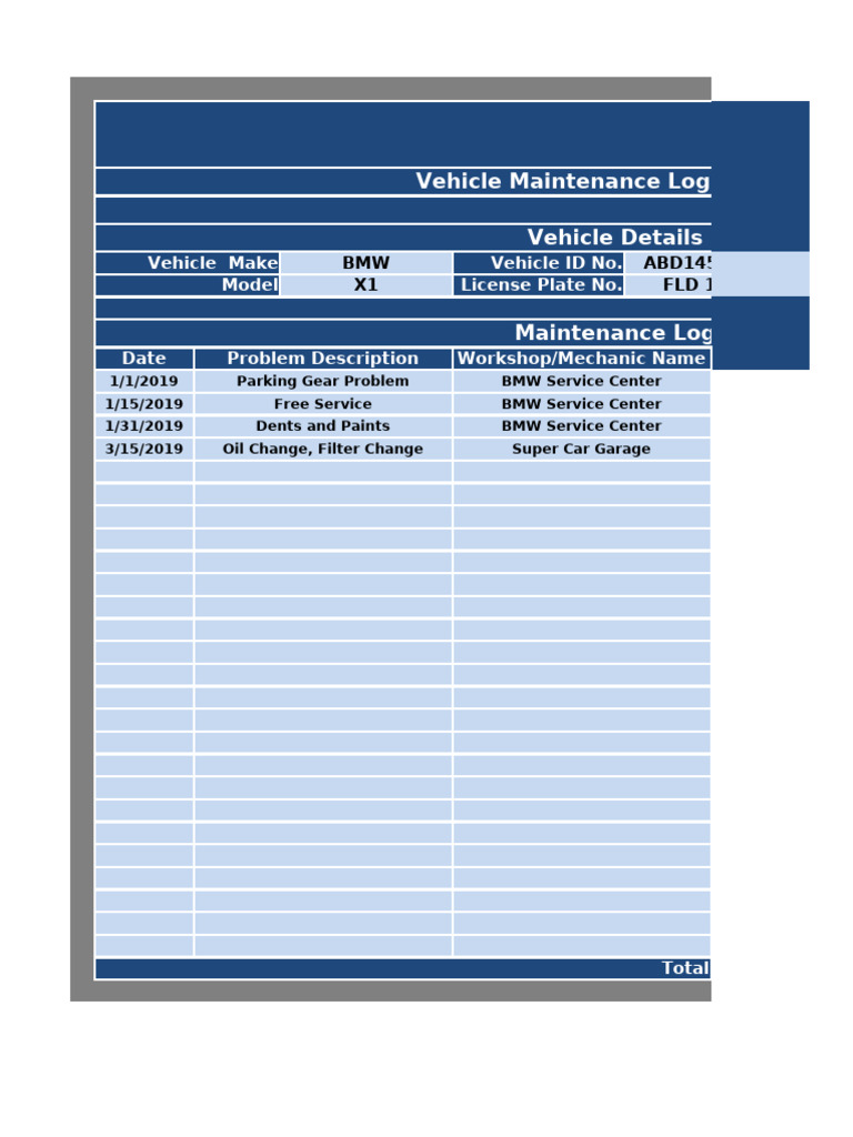 Vehicle Maintenance Log Excel Template | PDF